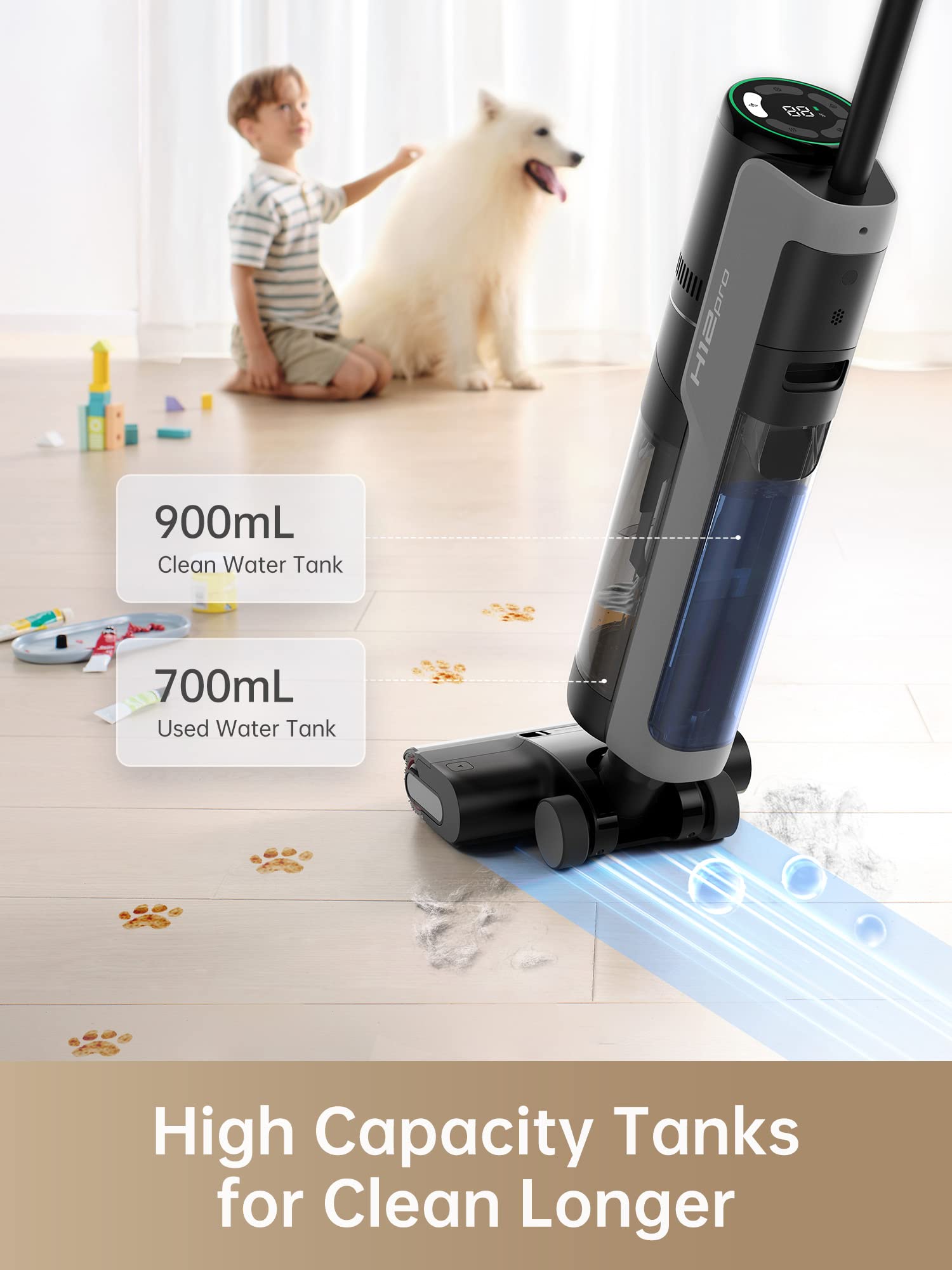 Dreametech H12 PRO Wet Dry Vacuum Cleaner, Smart Floor Cleaner Cordless Vacuum and Mop for Hard Floors, One-Step Edge to Edge Cleaning with Hot Air Drying Black