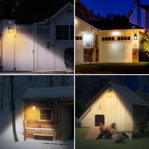 Solar Motion Sensor Light Outdoor, 3 Lighting Modes Dusk to Dawn Solar Porch Lights IP65 Waterproof, Solar Wall Lanterns Outdoor with Separate Panel and 16FT Cable for Front Yard Shed Barn（2 Bulb）