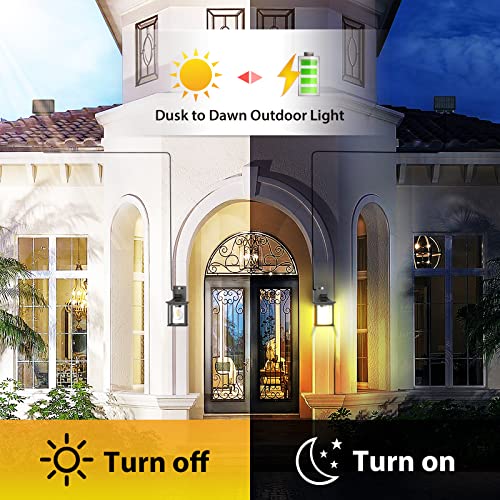 Solar Motion Sensor Light Outdoor, 3 Lighting Modes Dusk to Dawn Solar Porch Lights IP65 Waterproof, Solar Wall Lanterns Outdoor with Separate Panel and 16FT Cable for Front Yard Shed Barn（2 Bulb）