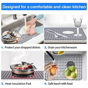 Silicone Sink Protector for Kitchen Sink-MOSTWOGO 28.1''x14.3'' Kitchen Sink Mat for Bottom of Stainless Steel/Porcelain Sink,Side Drain, 1PCS No-Slip Sink Grid Grate Accessories(Grey)