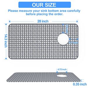 Silicone Sink Protector for Kitchen Sink-MOSTWOGO 28.1''x14.3'' Kitchen Sink Mat for Bottom of Stainless Steel/Porcelain Sink,Side Drain, 1PCS No-Slip Sink Grid Grate Accessories(Grey)