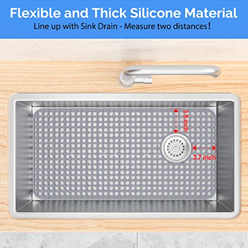 Silicone Sink Protector for Kitchen Sink-MOSTWOGO 28.1''x14.3'' Kitchen Sink Mat for Bottom of Stainless Steel/Porcelain Sink,Side Drain, 1PCS No-Slip Sink Grid Grate Accessories(Grey)