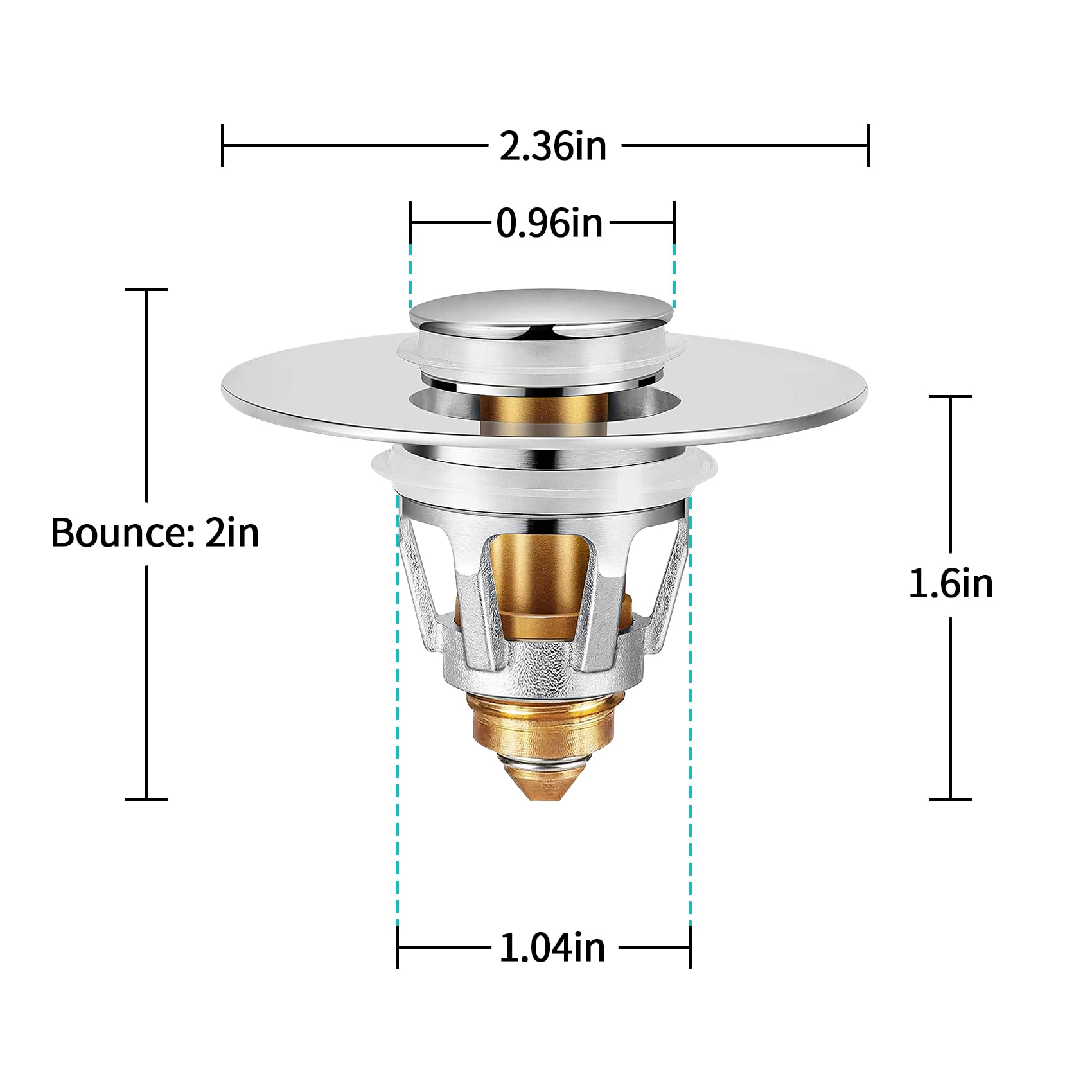 Universal Bathroom Sink Stopper with Hair Catcher, for 1.04-1.97 Inch Drain Hole, Spring Core Bathtub Drain Cover, Pop Up Sink Plug Basin Drain Strainer