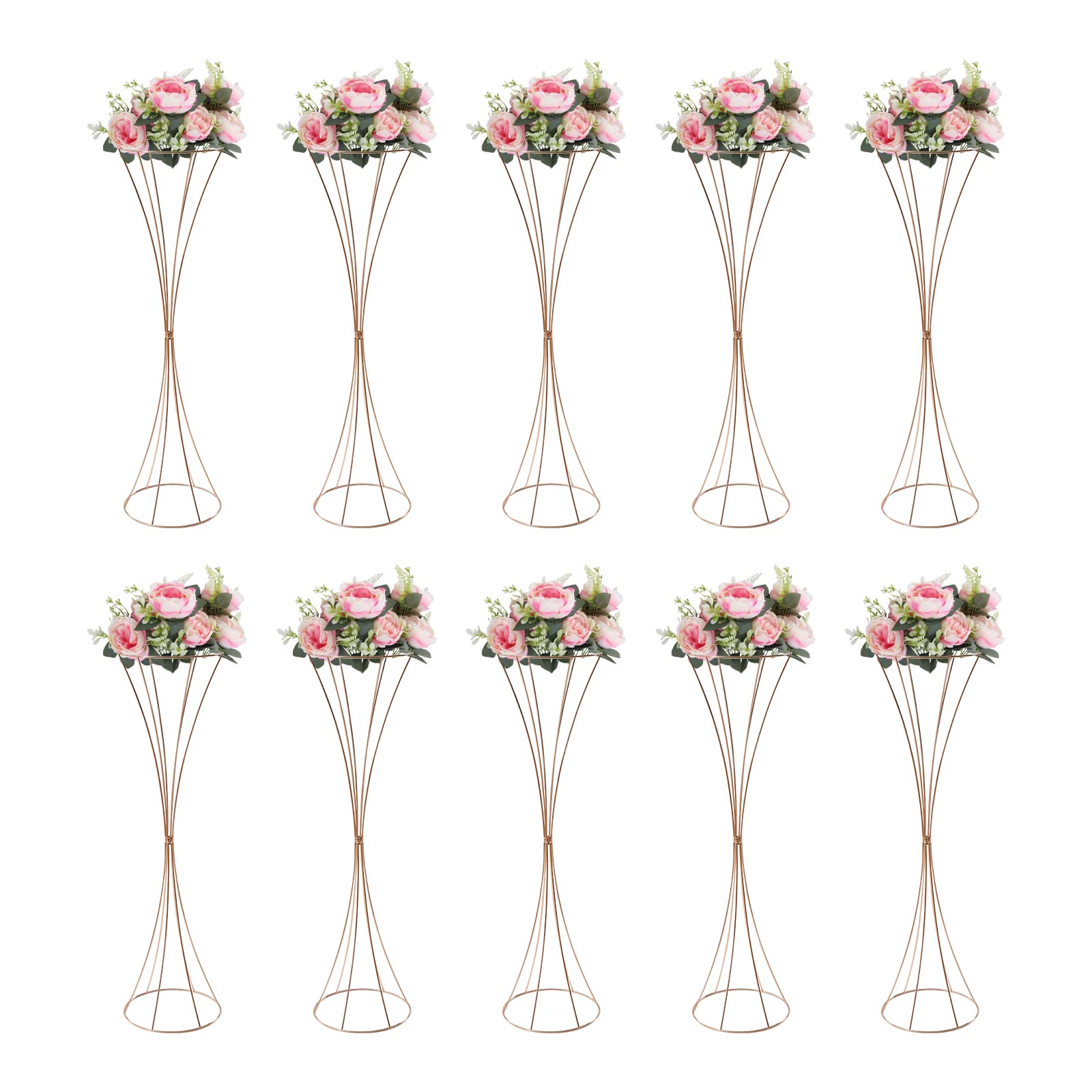 LOYALHEARTDY 10 Pcs Tall Metal Trumpet Vase, 31.5inch Metal Flowers Stand Wedding Centerpiece Table Decorations, Gold Centerpieces Road Lead Flower Rack for Wedding Decorations, Party, Event, Home