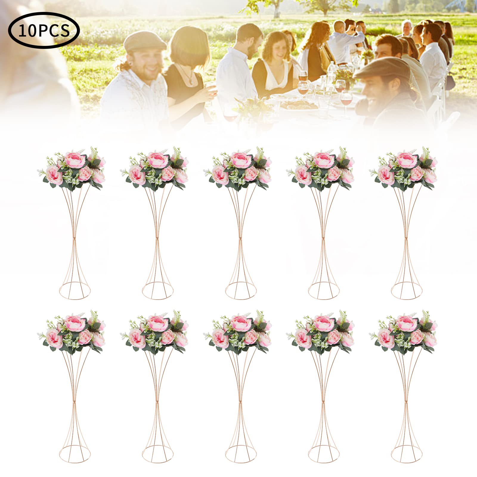 LOYALHEARTDY 10 Pcs Tall Metal Trumpet Vase, 31.5inch Metal Flowers Stand Wedding Centerpiece Table Decorations, Gold Centerpieces Road Lead Flower Rack for Wedding Decorations, Party, Event, Home