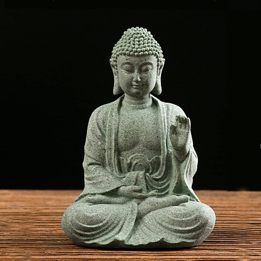 CrazySavage Mini Buda Meditating Buddah Statue-Natural Sandstone Stone -Handmade for Zen Garden Fish Aquarium Tank Yoga Bonsai Micro Landscape Spiritual Fengshui Praying Shui Chakra Decor (Fearless)