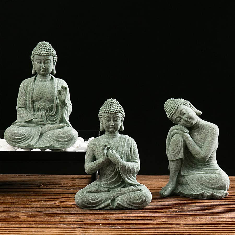 CrazySavage Mini Buda Meditating Buddah Statue-Natural Sandstone Stone -Handmade for Zen Garden Fish Aquarium Tank Yoga Bonsai Micro Landscape Spiritual Fengshui Praying Shui Chakra Decor (Fearless)