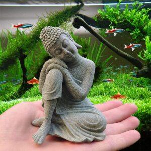 CrazySavage Mini Buda Meditating Buddah Statue-Natural Sandstone Stone -Handmade for Zen Garden Fish Aquarium Tank Yoga Bonsai Micro Landscape Spiritual Fengshui Praying Shui Chakra Decor (Fearless)