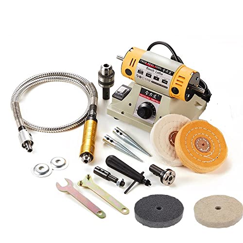 110V 350W Adjustable Speed Bench Grinder Polishing Machine For DIY Woodworking Jade Jewelry Dental Bench Lathe Machine With Metal Flexible Shaft Handle, For Engraving, Grinding and Drilling