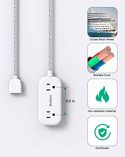 Addtam Universal Travel Adapter, Power Strip with International Plug Adapter, 2 AC Outlet and 2 USB Ports(1 USB-C PD 20W), Essentials for US EU UK AU White