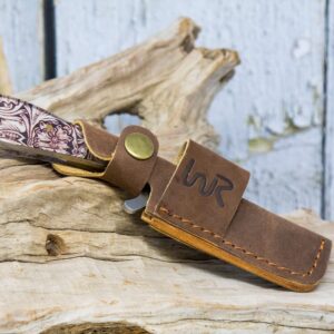 WHISKEY BENT HAT CO. Bullcutter 2 Fixed Blade Knife 440C Stainless Steel 6" Blade w/Leather Sheath (Bullcutter 2 - Floral Tool)