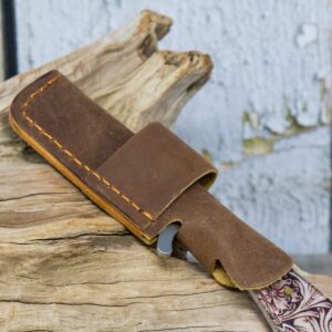 WHISKEY BENT HAT CO. Bullcutter 2 Fixed Blade Knife 440C Stainless Steel 6" Blade w/Leather Sheath (Bullcutter 2 - Floral Tool)