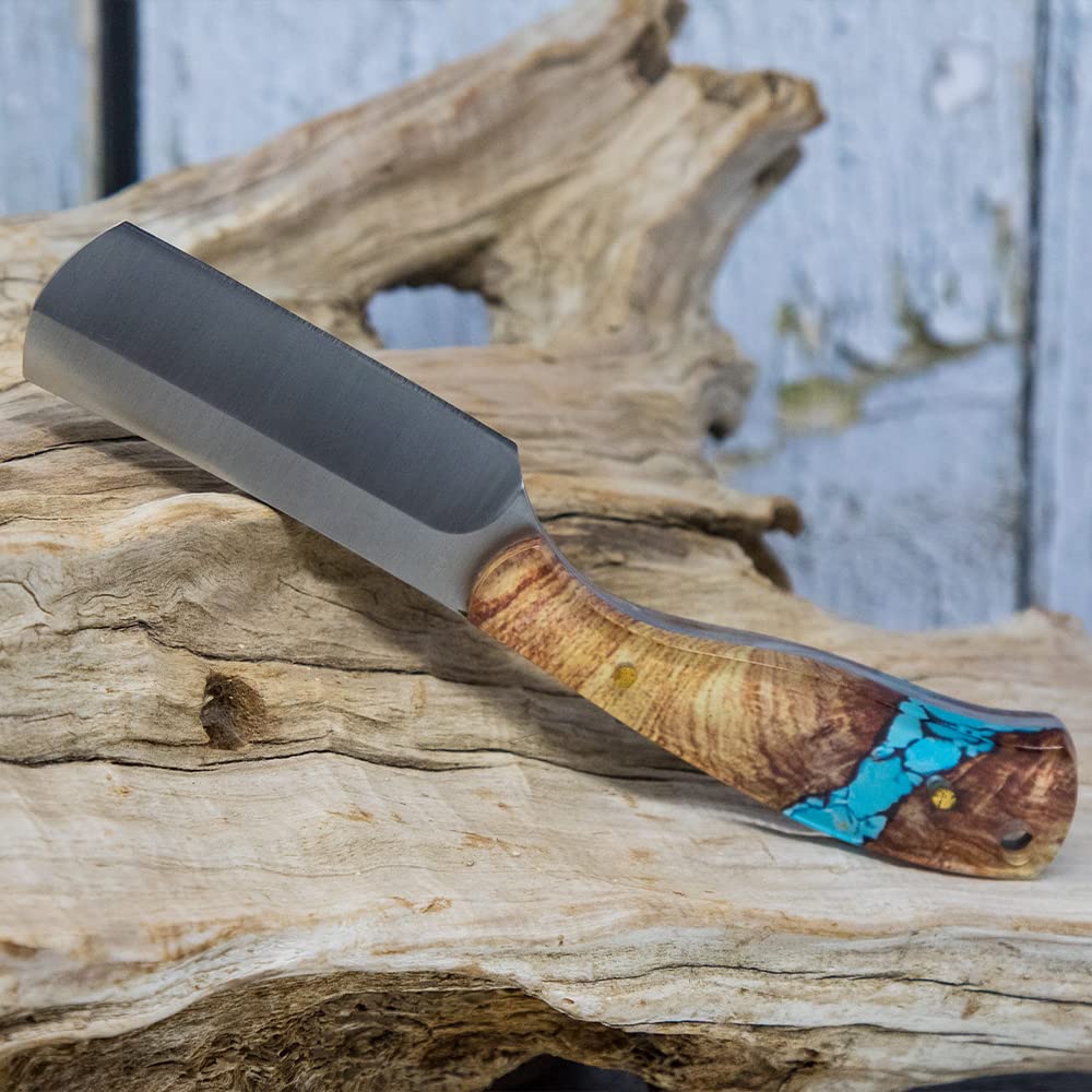 WHISKEY BENT HAT CO. Bullcutter 5 Fixed Blade 440C Stainless Steel 6.5" Blade w/Leather Sheath (Bullcutter 5 - Turquoise River)