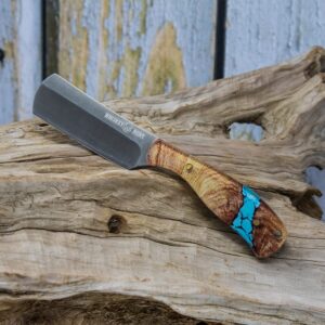 WHISKEY BENT HAT CO. Bullcutter 5 Fixed Blade 440C Stainless Steel 6.5" Blade w/Leather Sheath (Bullcutter 5 - Turquoise River)