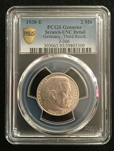 1938 E Rare Old WWII German War SILVER Coin 1938-E Germany 2 Mark PCGS UNC Details 2pf PCGS Fair