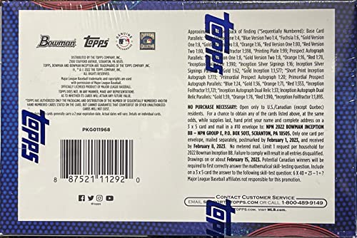 2022 Bowman Inception Baseball Hobby Box (1 Pack 7 Cards: 2 Autos)