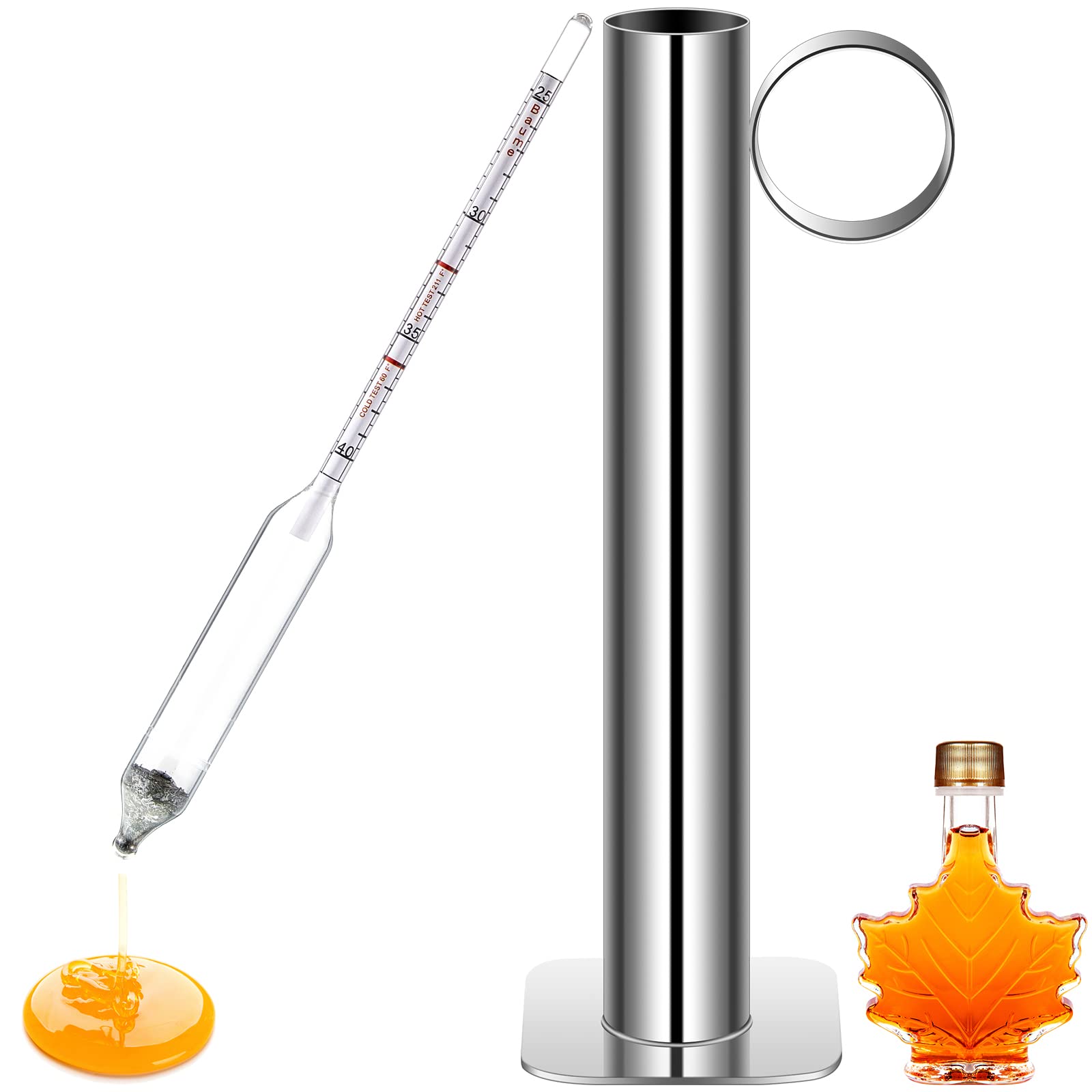 Syrup Hydrometer and Metal Test Cup Maple Syrup Tapping Kit Glass Maple Syrup Hydrometer Stainless Steel Maple Hydrometer Test Cup for Testing Maple Syrup Sugar Candy Making