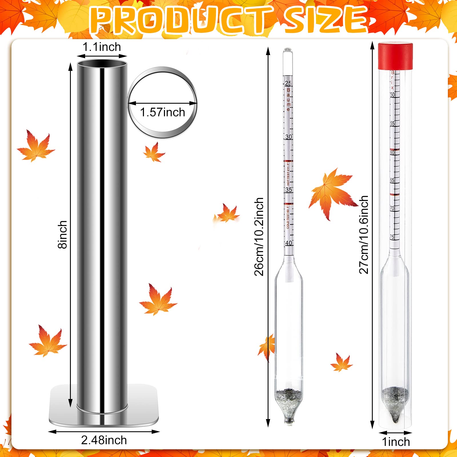 Syrup Hydrometer and Metal Test Cup Maple Syrup Tapping Kit Glass Maple Syrup Hydrometer Stainless Steel Maple Hydrometer Test Cup for Testing Maple Syrup Sugar Candy Making