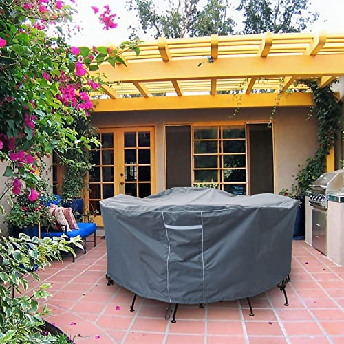 Patio Furniture Covers, Waterproof Outdoor Furniture Cover, 110" Dia x 28" H, 500D Tough Round Patio Table Covers, All Weather Protection Large Covers for Patio Furniture Set -Grey