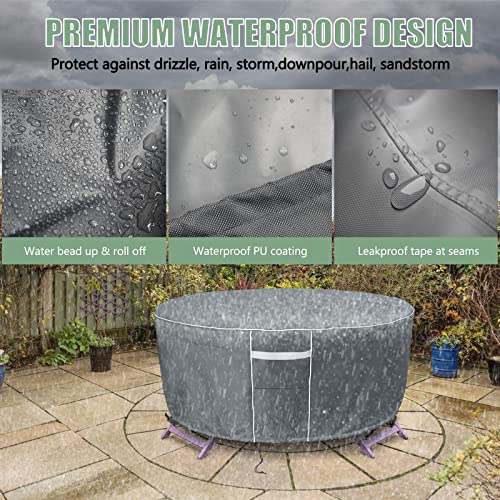 Patio Furniture Covers, Waterproof Outdoor Furniture Cover, 110" Dia x 28" H, 500D Tough Round Patio Table Covers, All Weather Protection Large Covers for Patio Furniture Set -Grey