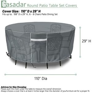 Patio Furniture Covers, Waterproof Outdoor Furniture Cover, 110" Dia x 28" H, 500D Tough Round Patio Table Covers, All Weather Protection Large Covers for Patio Furniture Set -Grey