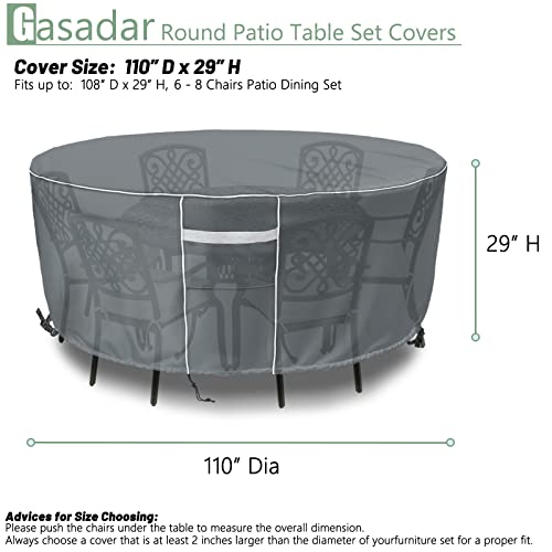 Patio Furniture Covers, Waterproof Outdoor Furniture Cover, 110" Dia x 28" H, 500D Tough Round Patio Table Covers, All Weather Protection Large Covers for Patio Furniture Set -Grey