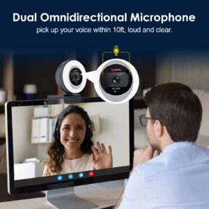 Angetube Webcam, 2K Streaming Webcam with Ring Light, HDR Laptop Camera with Remote, Dual Stereo Microphone and Privacy Cover, Auto Focus 5X Zoom in, Computer Camera for Zoom/Skype/Teams/Webex