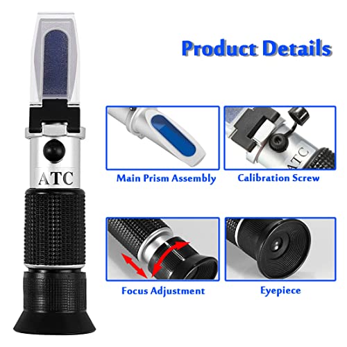 Antifreeze Refractometer in °F(Fahrenheit) Display,3-in-1 Handheld Antifreeze Coolant Tester for Checking Freezing Point,Concentration of Ethylene Glycol or Propylene Glycol,Battery Fluid Condition