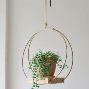 Dravmola Boho Macrame Plant Hanger - Gold, Indoor Use, Hanging Pot Not Included