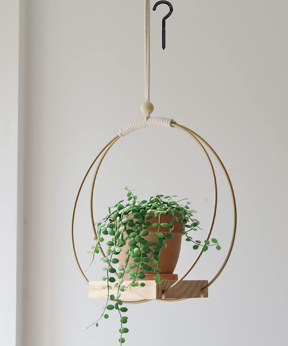 Dravmola Boho Macrame Plant Hanger - Gold, Indoor Use, Hanging Pot Not Included