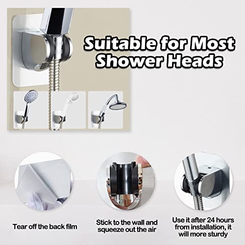 Shower Head Holder with Strong Adhesive, Adjustable Handheld Shower Wand Holder Waterproof Wall Mount Bracket, No Drilling Shower Hose Holder Better Than Suction Cups for Shower Bathroom