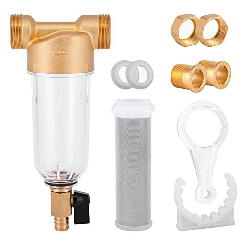 Filterelated Reusable Whole House Spin Down Sediment Water Filter,50 Micron Flushable Prefilter Filtration, 1" MNPT + 3/4" FNPT + 3/4"MNPT, Lead-Free Brass,BPA Free