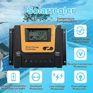 40amp Solar Charge Controller 12V 24V 36V 48V Auto,PWM Solar Controller 40A with Backlit Display, Temperature Sensor,4 USB Ports, Fit for Solar Panels Gel Sealed Flooded and Lithium Battery