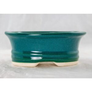 1 Pcs Oval Teal Green Glazed Shohin Bonsai, Succulent Pot 5.75"x 4.5"x 2.25" + Mesh