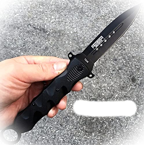 New 10" Black Combat Tactical Assisted Open Spring Folding Dagger Pocket Knife Blade Camping Outdoor Pro Tactical Elite Knife BLDA-0378