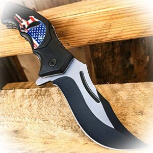 new 8" tactical usa flag skull spring opening assisted folding pocket knife blade camping outdoor pro tactical elite knife blda-0086