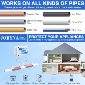 JOBYNA Electronic Water Descaler System, Alternative Chemical and Salt Free Water Softener Systems Whole House, Prevents Scale Build-up in Pipe, 3 Installation Methods, Works with All Pipes