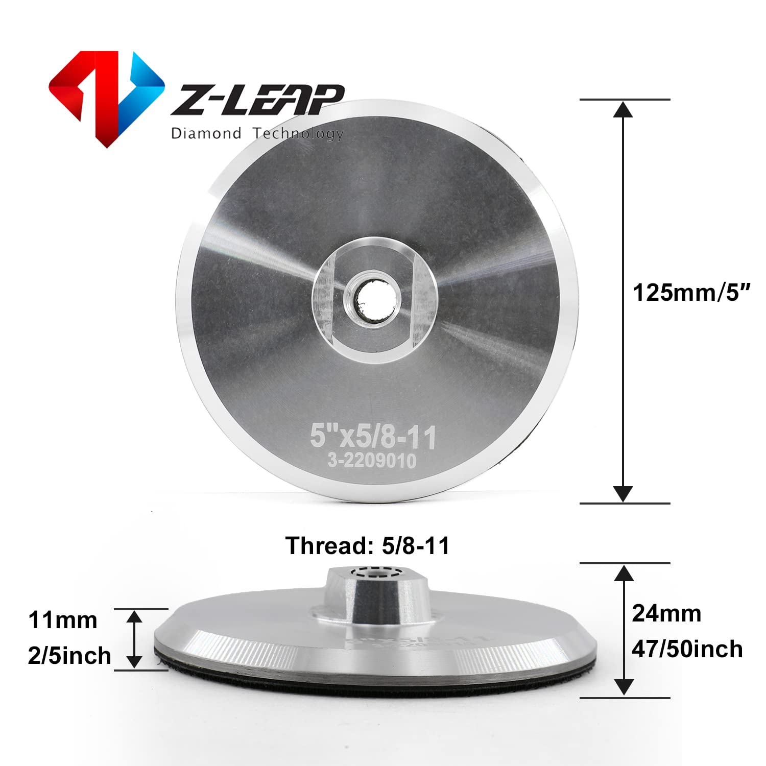 Z-LEAP Aluminum Backer Pad 5 Inch Back Holder for Grinder Sander Polishing Pads Stone Arbor 5/8" 11