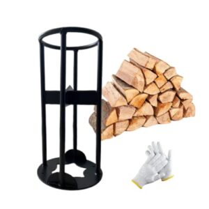 hatur firewood kindling splitter wood cutter cracker cast steel manual log splitter with gloves for home, outdoor camping, crisscross type, quick split into 4 pcs