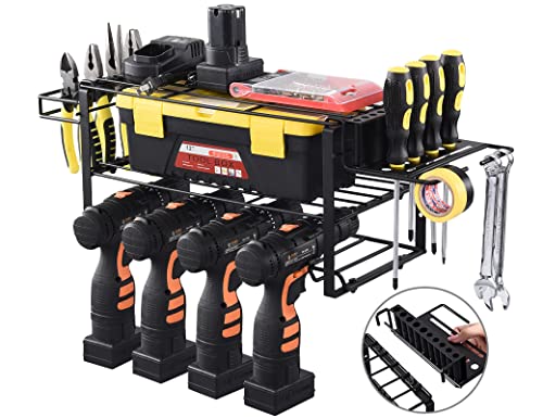 BTideas Power Tool Organizer, Drill Holder Wall Mount, Heavy Duty Garage Tool Organizer and Storage, Suitable Power Tool Organizer Wall Mount for Tool Room, Workshop, Garage (Black)