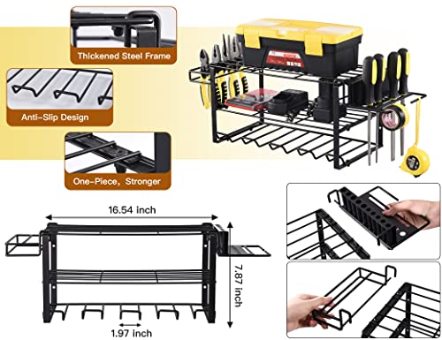 BTideas Power Tool Organizer, Drill Holder Wall Mount, Heavy Duty Garage Tool Organizer and Storage, Suitable Power Tool Organizer Wall Mount for Tool Room, Workshop, Garage (Black)