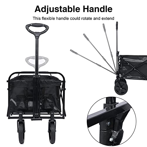 YSSOA Heavy Duty Folding Portable Hand Cart with Removable Canopy, 8'' Wheels, Adjustable Handles and Double Fabric for Shopping, Picnic, Beach, Camping