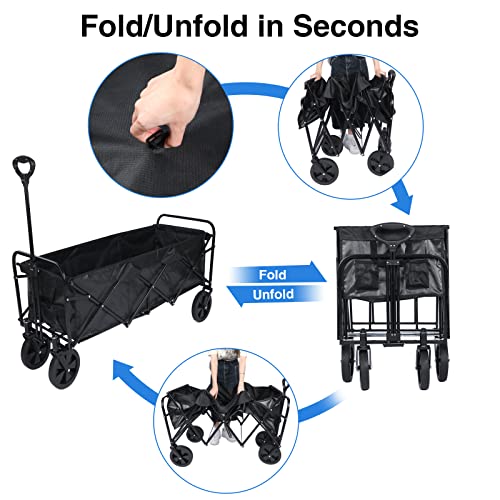 YSSOA Heavy Duty Folding Portable Hand Cart with Removable Canopy, 8'' Wheels, Adjustable Handles and Double Fabric for Shopping, Picnic, Beach, Camping