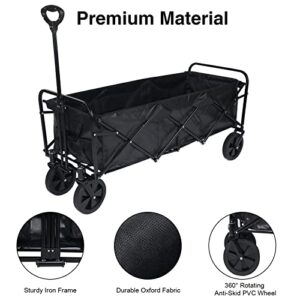 YSSOA Heavy Duty Folding Portable Hand Cart with Removable Canopy, 8'' Wheels, Adjustable Handles and Double Fabric for Shopping, Picnic, Beach, Camping