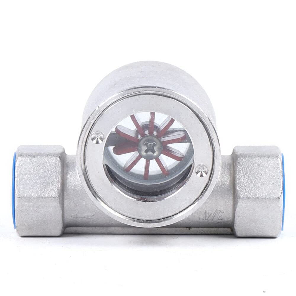 3/4" NPT Stainless Steel 304 Sight Water Flow Indicator with Impeller 2.5 MPa