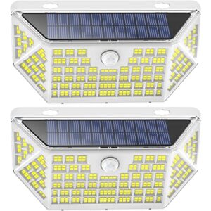 nacinic 628 led white solar outdoor lights motion sensor ip67 waterproof with 3 lighting modes, 270° wide angle lighting, bright solar powered security flood lights for outside fence wall yard porch