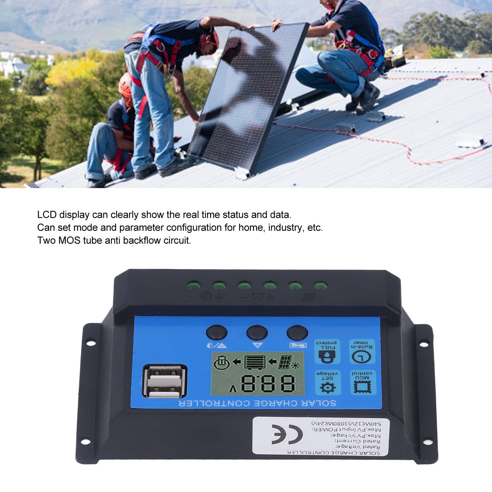 Solar Charge Controller Industrial PWM with Dual USB 5V Outputs (60A)