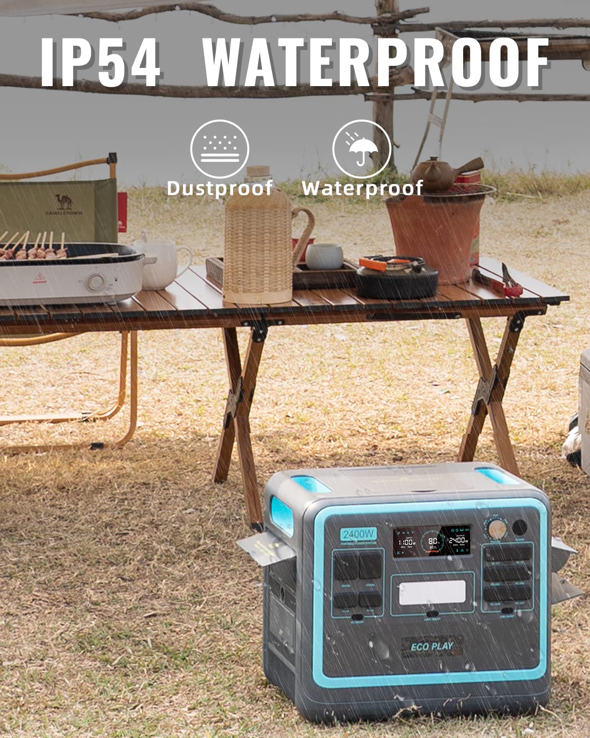 Portable Power Station, 2400W Solar Generator, 2048Wh LiFePO4 Battery, 1.8H Fast Charging, 110V AC Outlets, Adjustable Input Power, Outdoor Generators for Camping, Home Use, Emergency or RV Travel