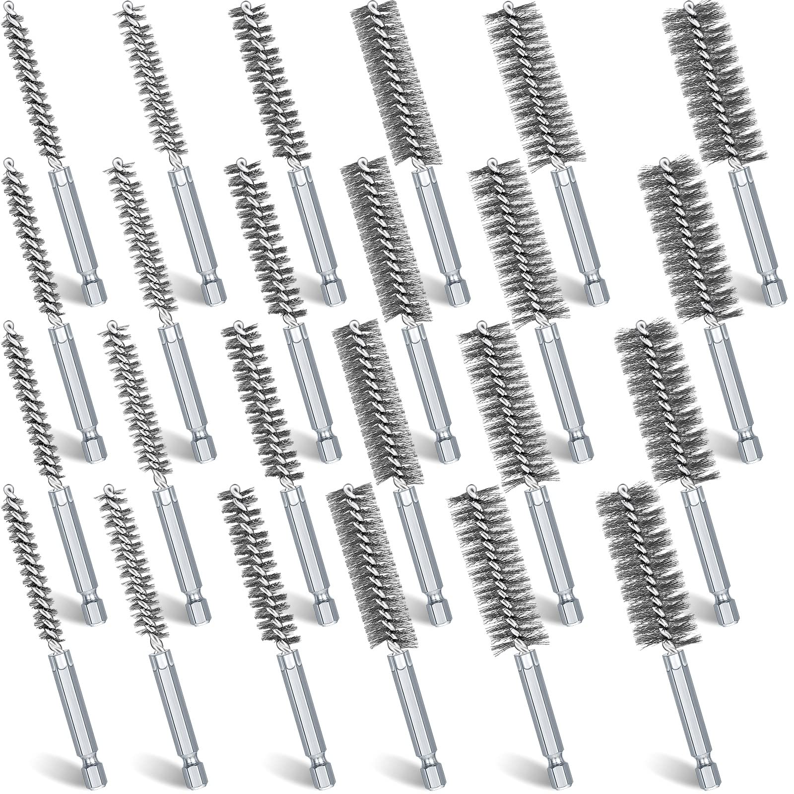 Bore Brush for Drill Wire Bore Brush Set Wire Cleaning Brush Set Stainless Steel Cleaning Brush for Power Drill Impact Driver(24 Pieces, Stainless Steel)