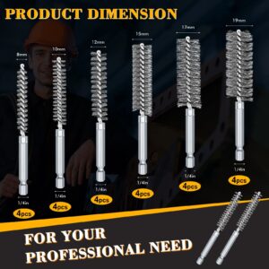 Bore Brush for Drill Wire Bore Brush Set Wire Cleaning Brush Set Stainless Steel Cleaning Brush for Power Drill Impact Driver(24 Pieces, Stainless Steel)